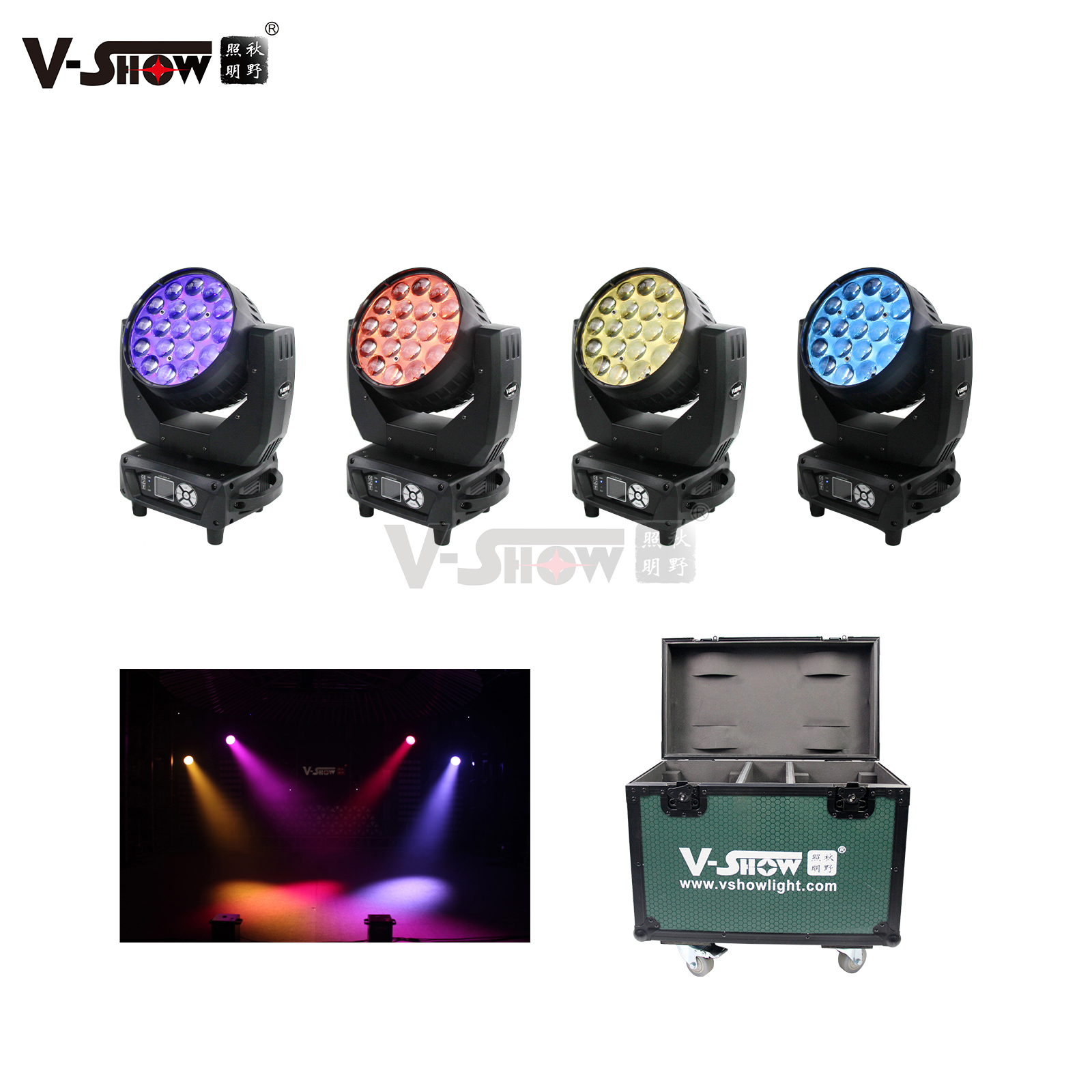 12pcs With 3 Flight Case AURA 19x15W RGBW Led Moving Head Light Beam ...