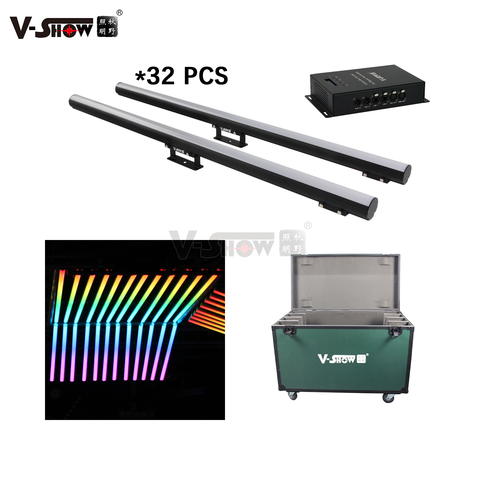 32pcs LED Pixel Tube And Flightcase With 2pcs Artnet DMX Controller Dj ...